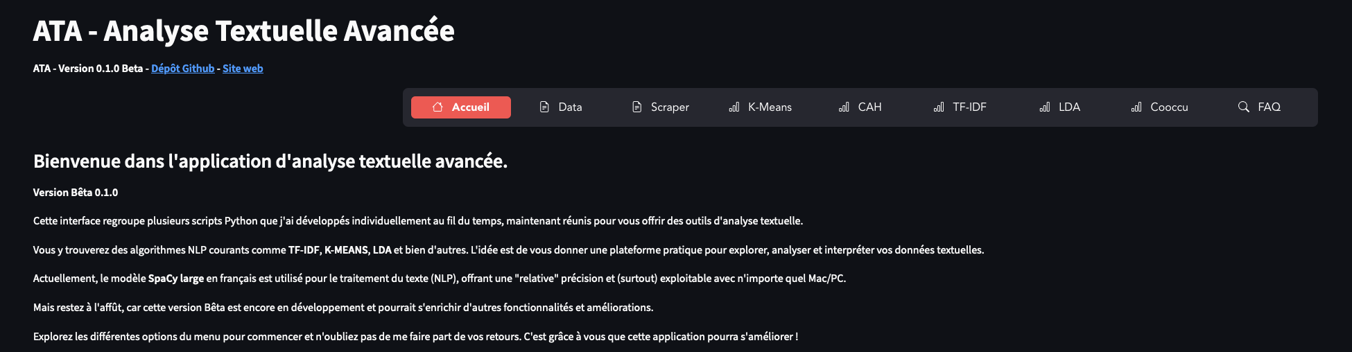 Analyse Textuelle Avancée (ATA) - Version 0.1.0 Bêta - Code and Cortex